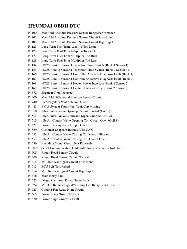 Trouble Codes Hyundai | PDF