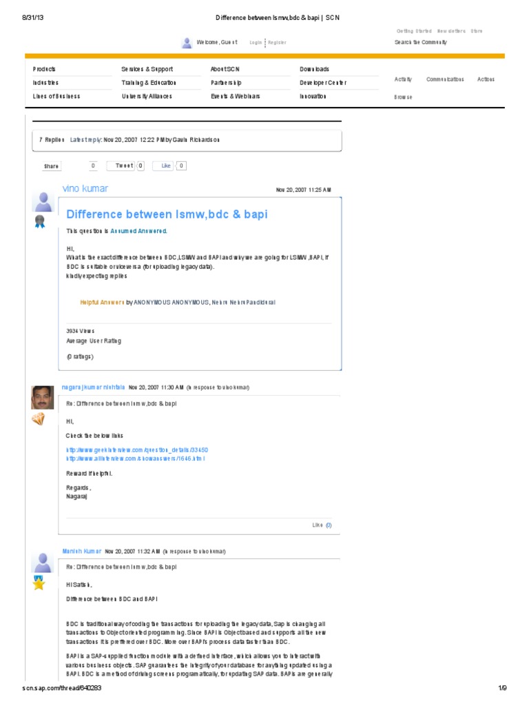 Difference Between LSMW, BDC & Bapi - SCN | PDF | Database Transaction | Computer Program