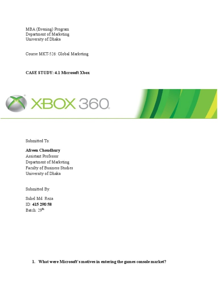 4.1 Xbox Case Study | Download Free PDF | Xbox 360 | Video Game Consoles