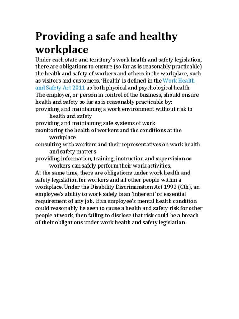 Providing A Safe and Healthy Workplace | PDF
