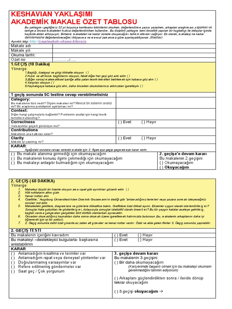 Keshavian Makale Özet Tablosu | PDF
