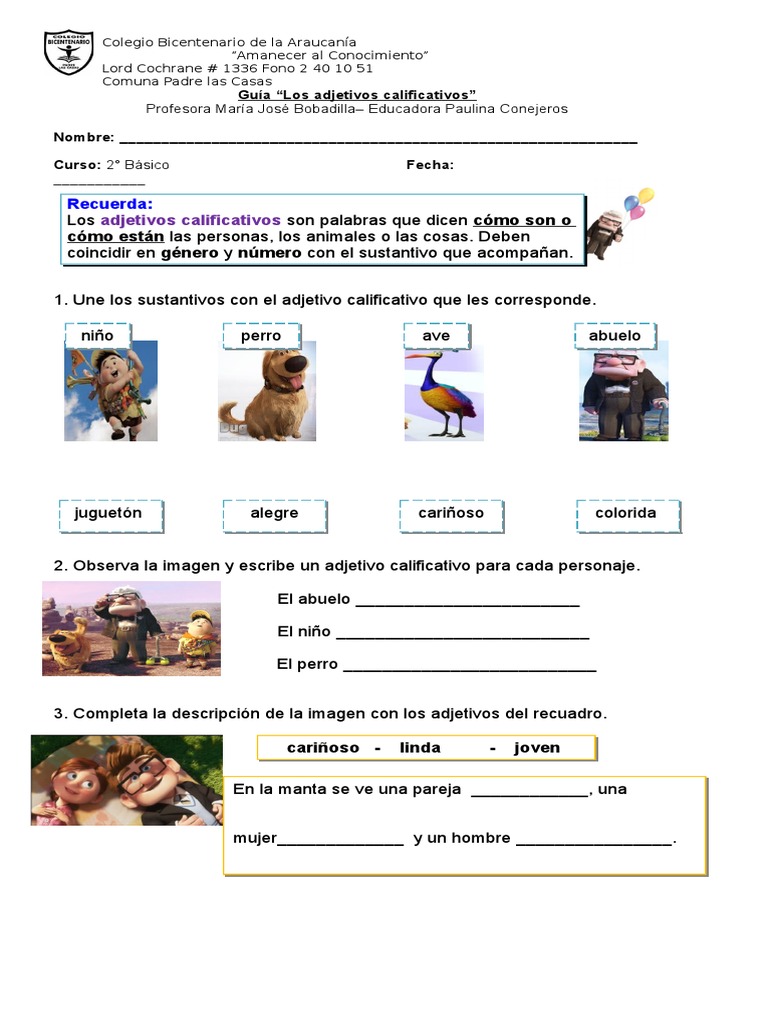 Guía de Adjetivos para 2° Básico | PDF | Artes del Lenguaje y ...