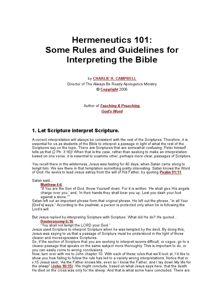 Hermeneutics 101: Some Rules and Guidelines For Interpreting The Bible ...