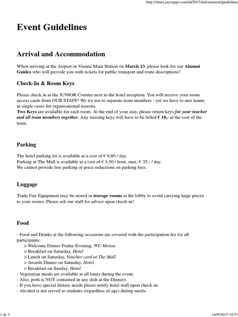 Event Guidelines: Arrival and Accommodation | PDF | Foods | Business