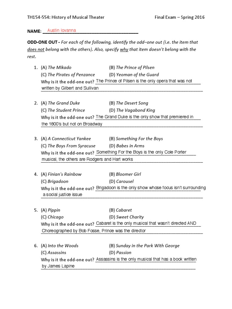 Musical Theater Final Exam Questions | PDF | Musical Theatre | Vocal Music