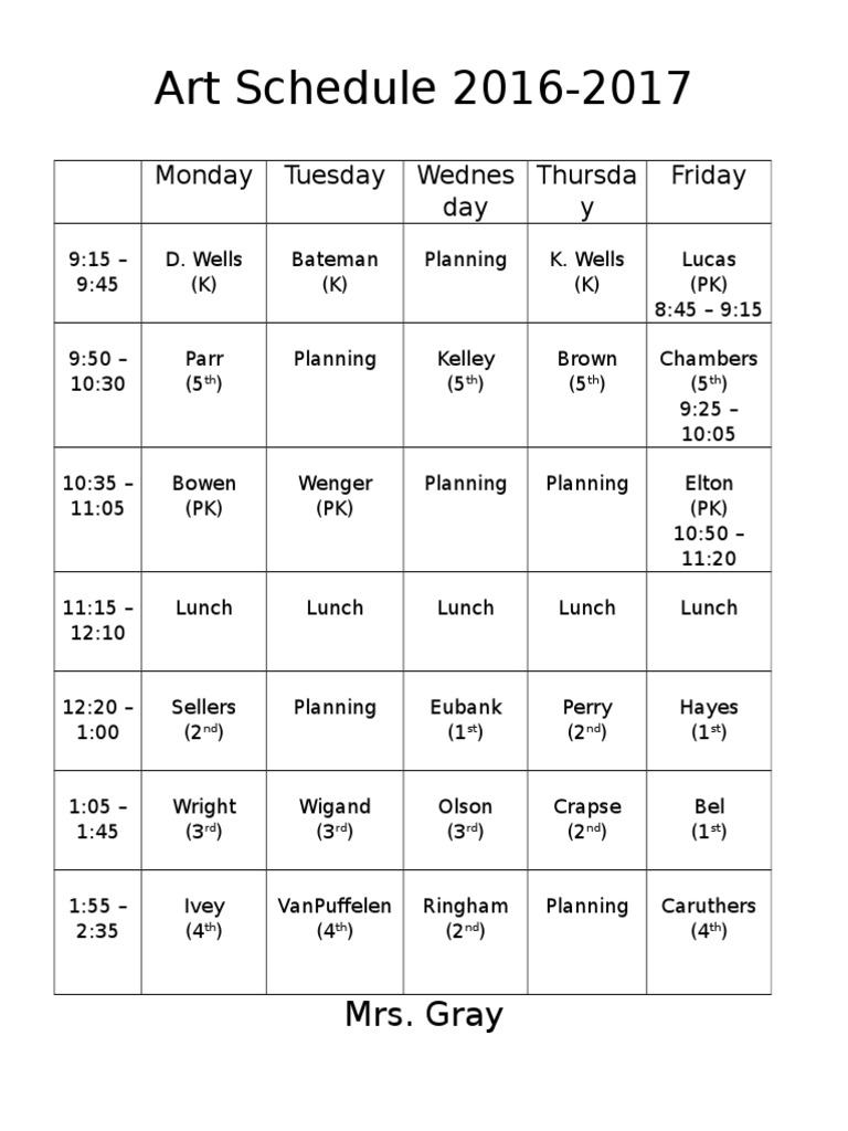 Art Schedule 2016-2017 | PDF