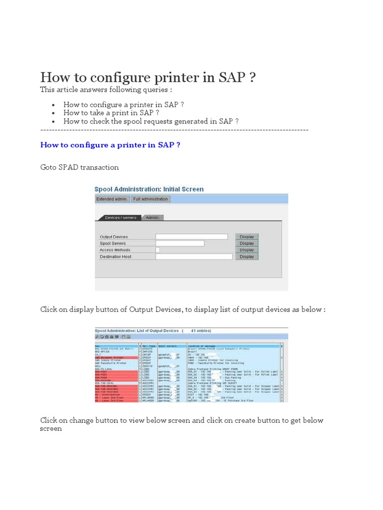 SAP Printer Setup Guide | PDF