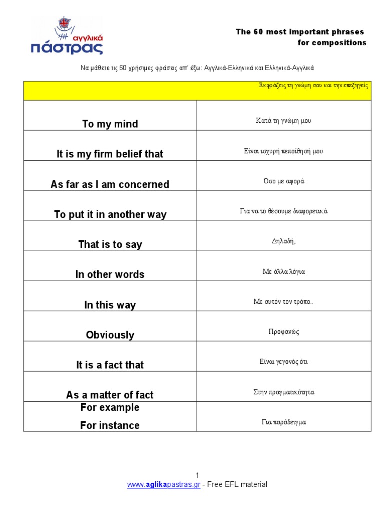 60 Expressions For Compositions Key | PDF