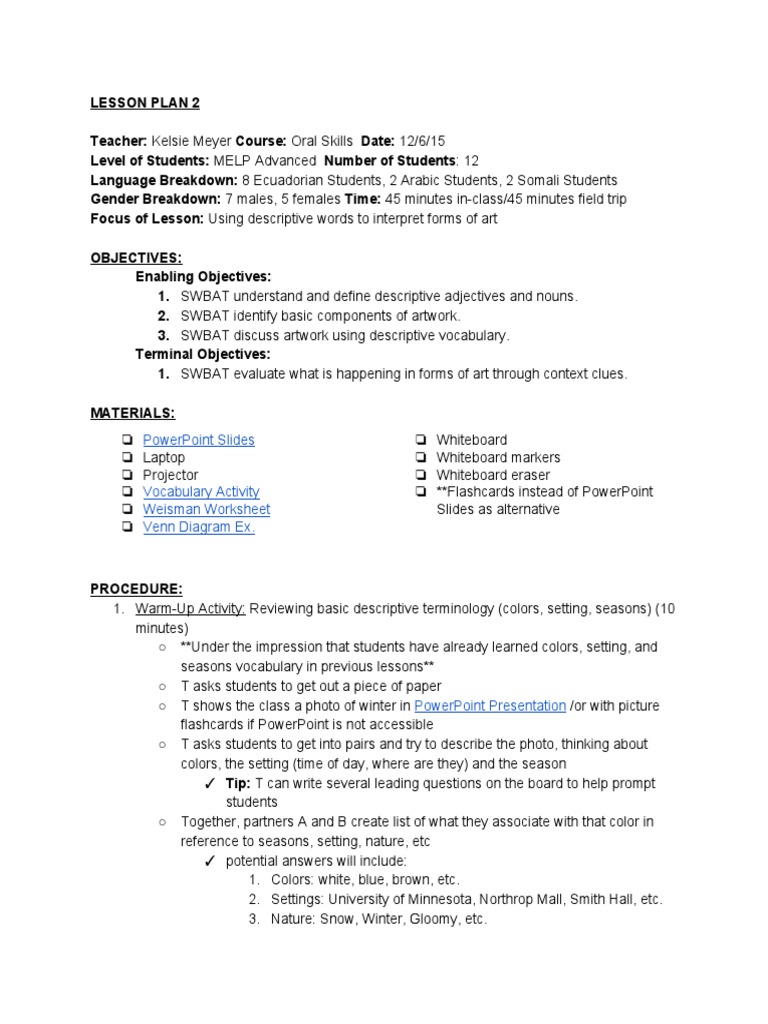 Lessonplan 2 | PDF | Vocabulary | Lesson Plan