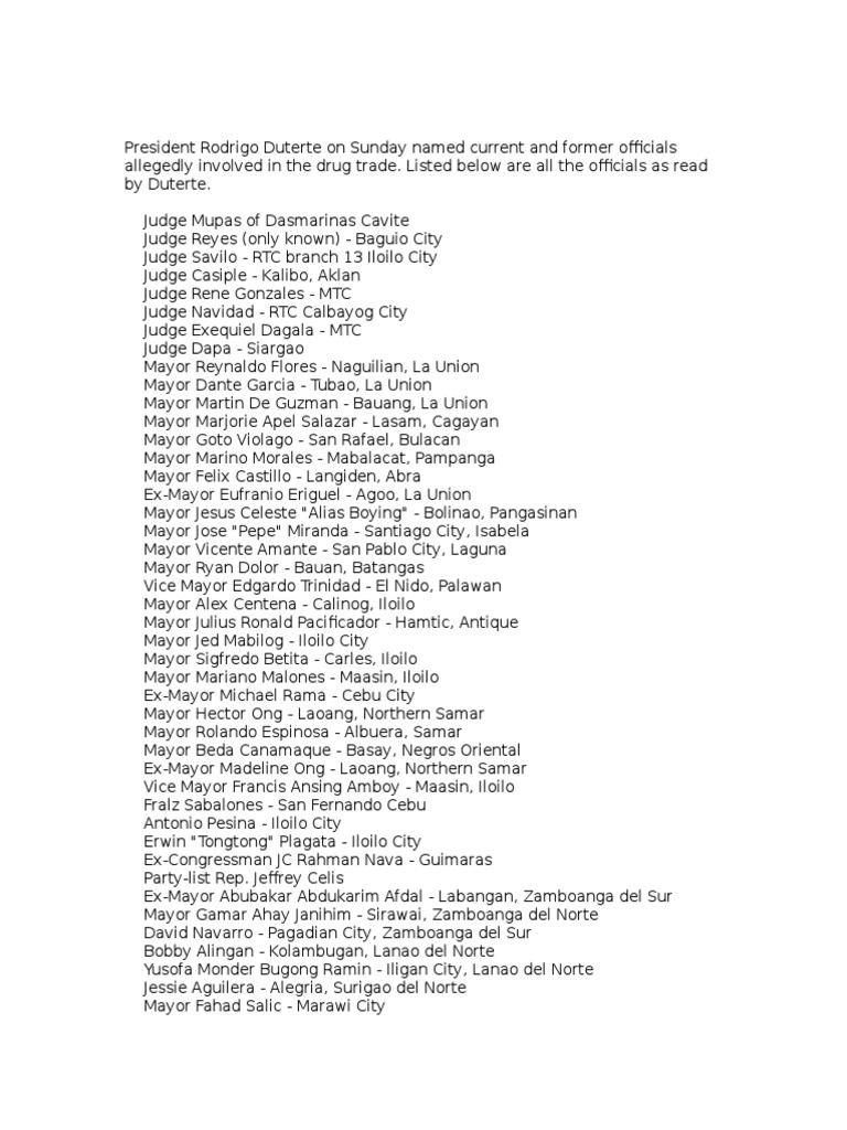 Duterte List Narco-Personalities | Download Free PDF | Philippines