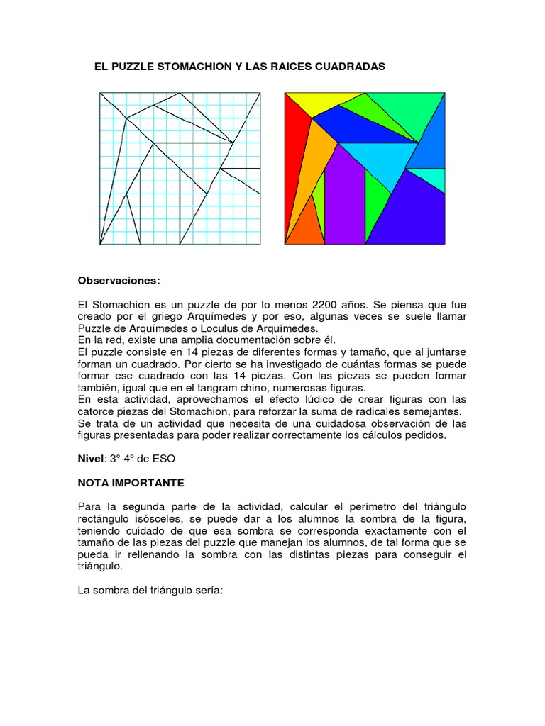 Puzzle Stomachion y Teorema de Pitágoras | PDF | Métodos y materiales ...