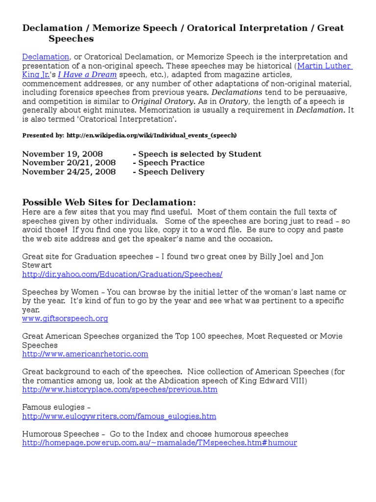 Declamation Speech Rubric | PDF | Human Communication | Communication