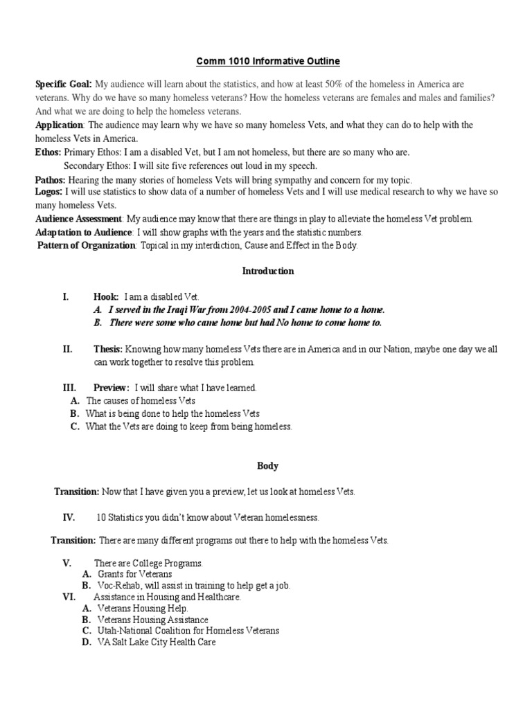 Comm 1010 Informative Full-Sentence Speech Outline Instructions 2 | PDF ...