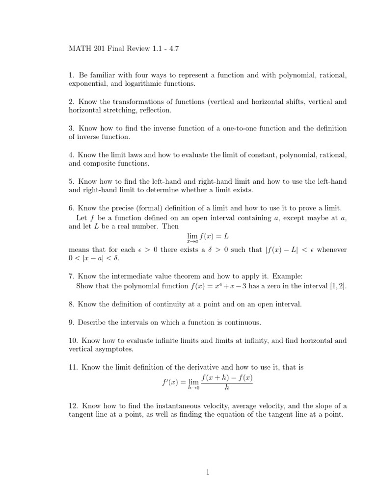 Math 201 Final 16 Review | PDF | Derivative | Trigonometric Functions