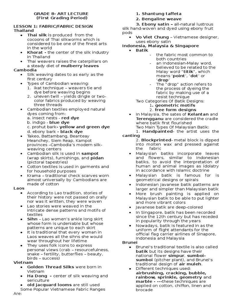 Grade 8 Arts First Quarter | PDF | Puppetry | Weaving