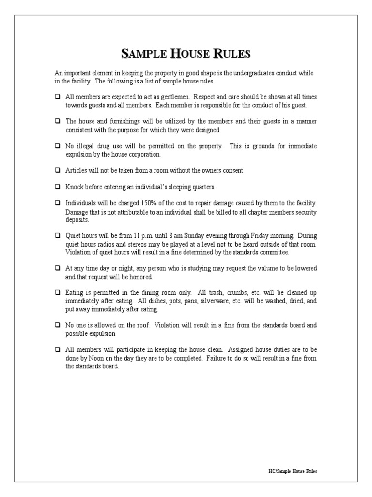 Sample House Rules for Members | PDF