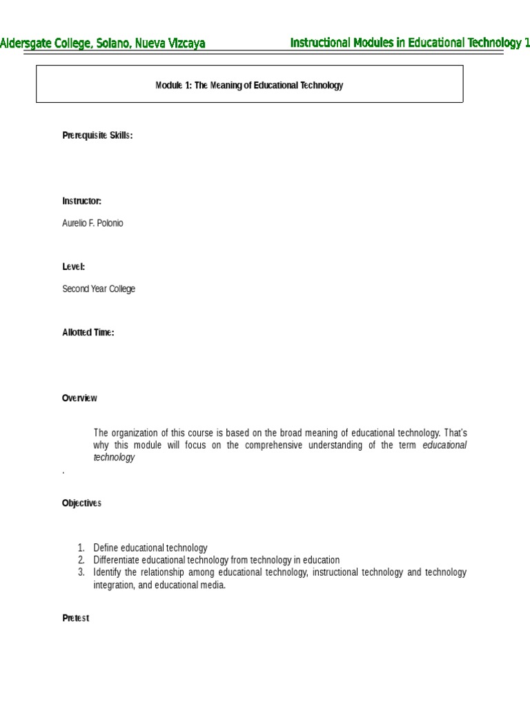 Module 1 - The Meaning of Educational Technology | PDF | Educational ...