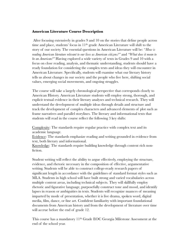 American Lit Syllabus | Download Free PDF | Homework | Teaching And ...