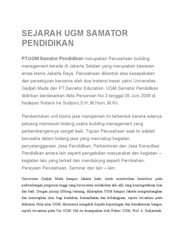 Sejarah UGM Samator Pendidikan | PDF