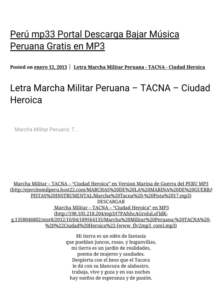 Letra Marcha Militar Peruana - TACNA - Ciudad Heroica Perú Mp33 Portal Descarga Bajar Música ...