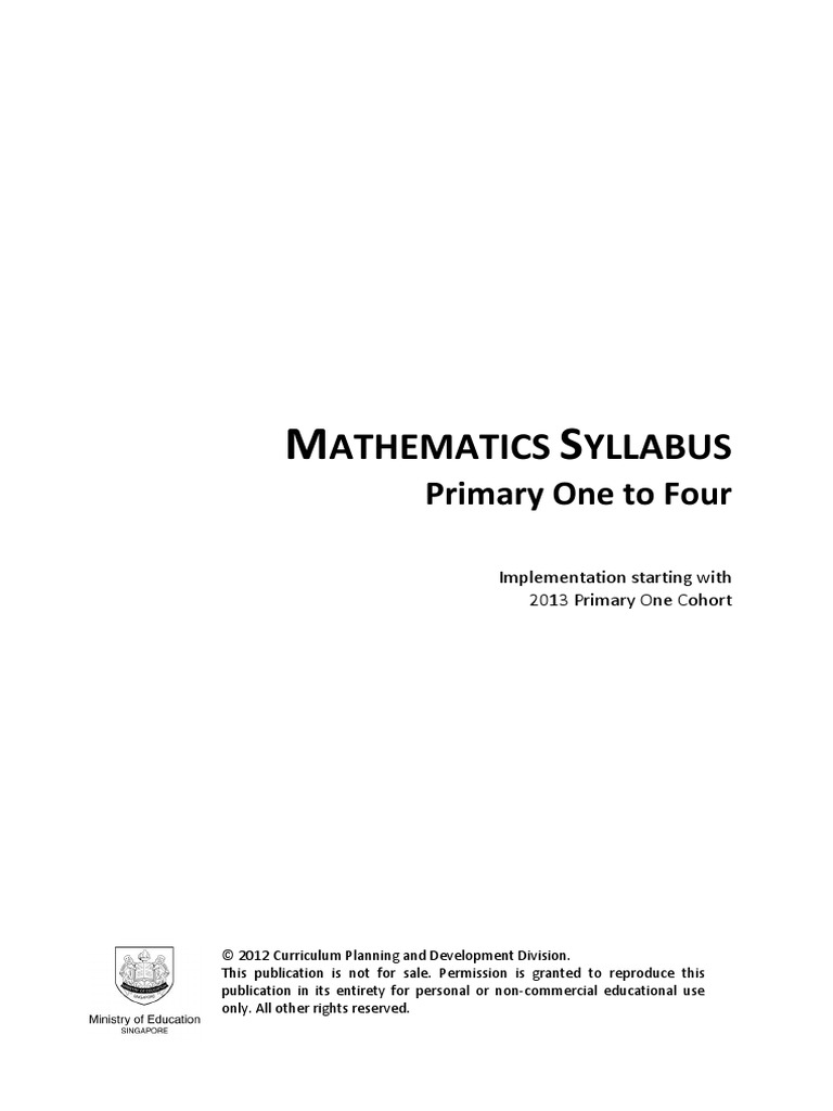 Mathematics Syllabus (Primary 1 To 4) | PDF | Educational Assessment ...