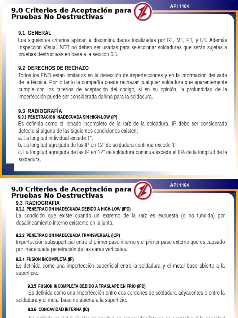 Criterios de Aceptación API 1104 | PDF | Soldadura | Construcción