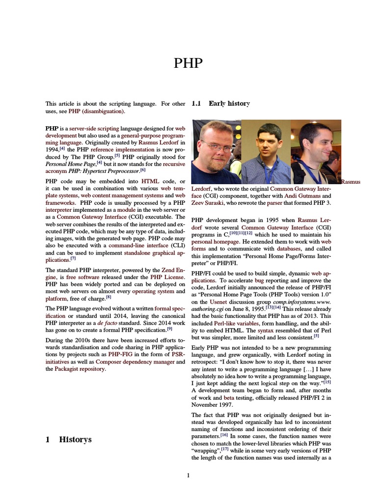 1 Historys: 1.1 Early History | PDF | Php | Dynamic Web Page 1 Historys: 1.1 Early History | PDF | Php | Dynamic Web Page
