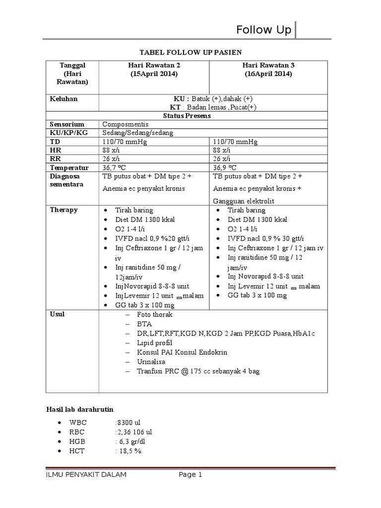 Tabel Follow Up Pasien | PDF