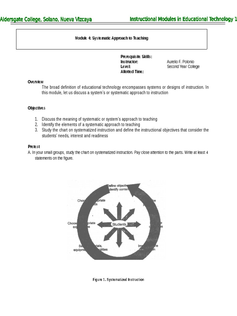 Module 4 - Systematic Approach To Teaching | Download Free PDF ...