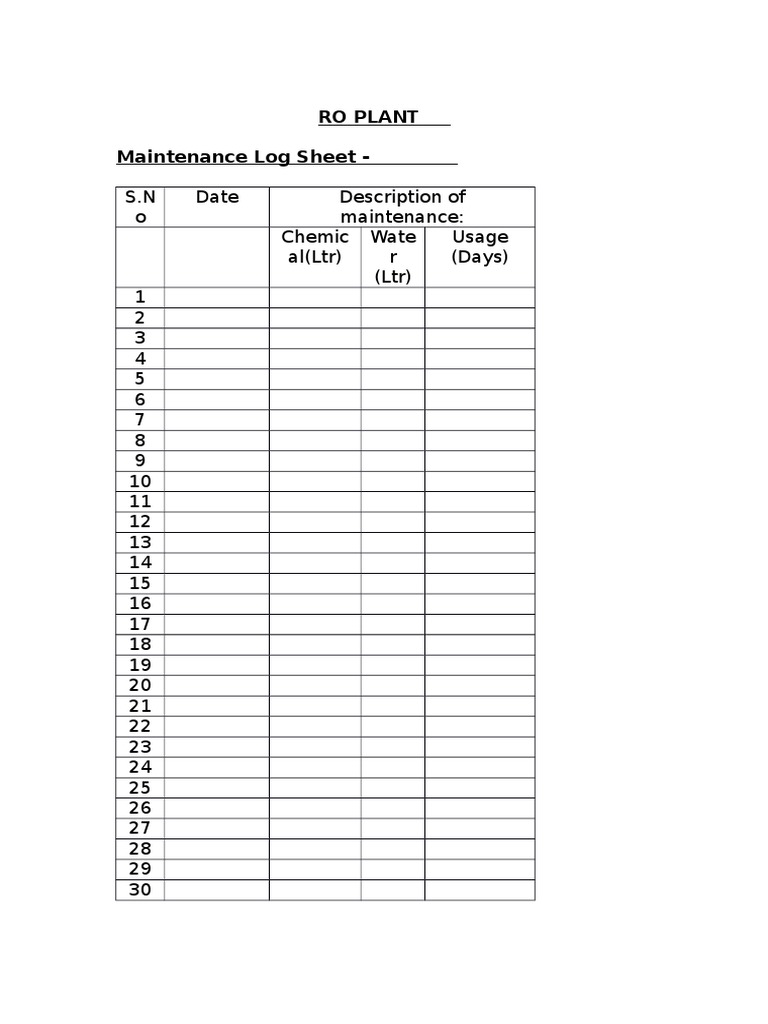 Plant Maintenance Log Sheet | PDF | Science & Mathematics