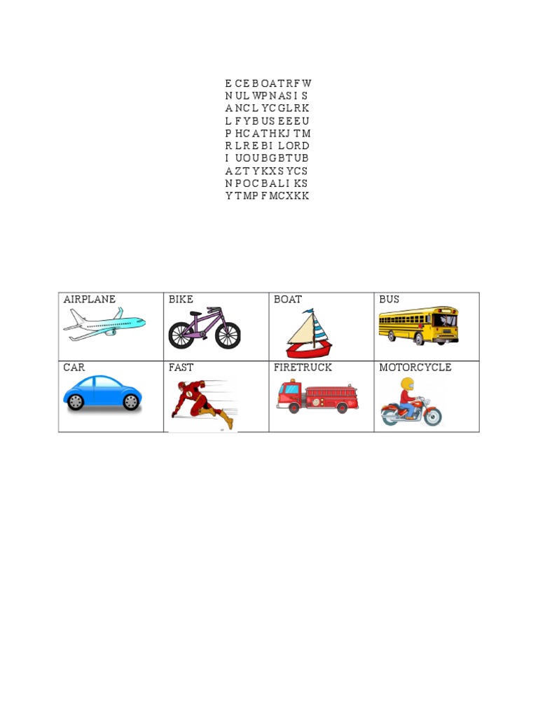 Word Search - Transportation ESL | PDF