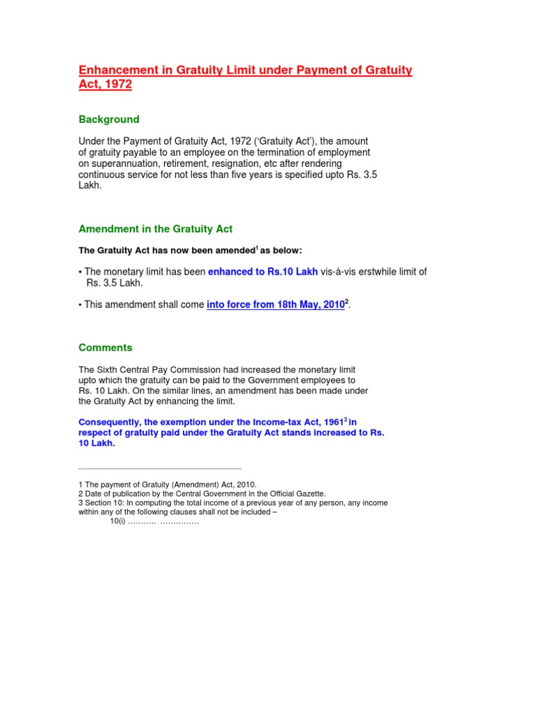Enhancement in Gratuity Limit Under Payment of Gratuity Act | PDF | Gratuity | Employment