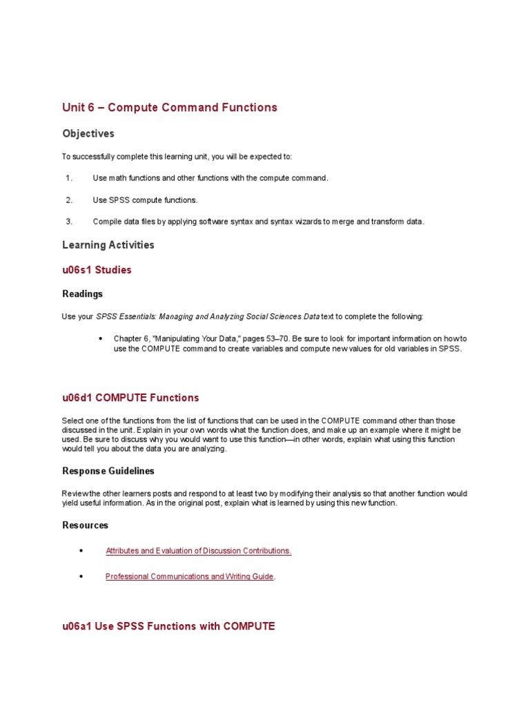 Unit 6 - Compute Command Functions | PDF