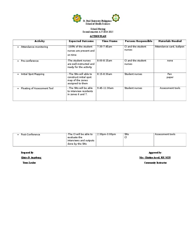 Action Plan Activity Expected Outcome Time Frame Persons Responsible ...