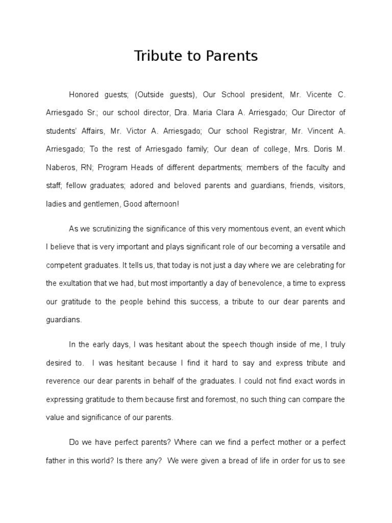 Tribute To Parents | PDF