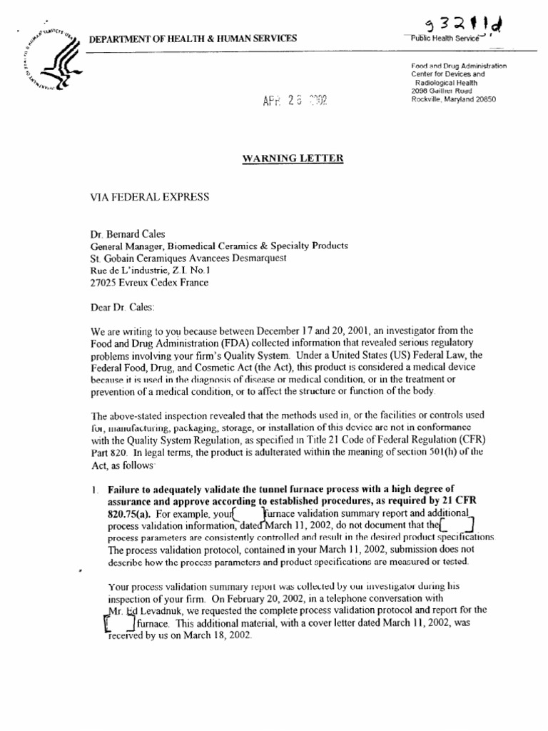 Warning Letter | PDF | Verification And Validation | Food And Drug ...