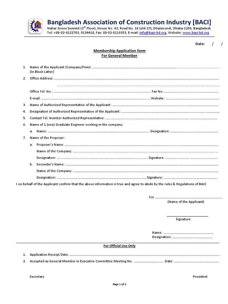 BACI General Membership Application Form | PDF | Government | Business