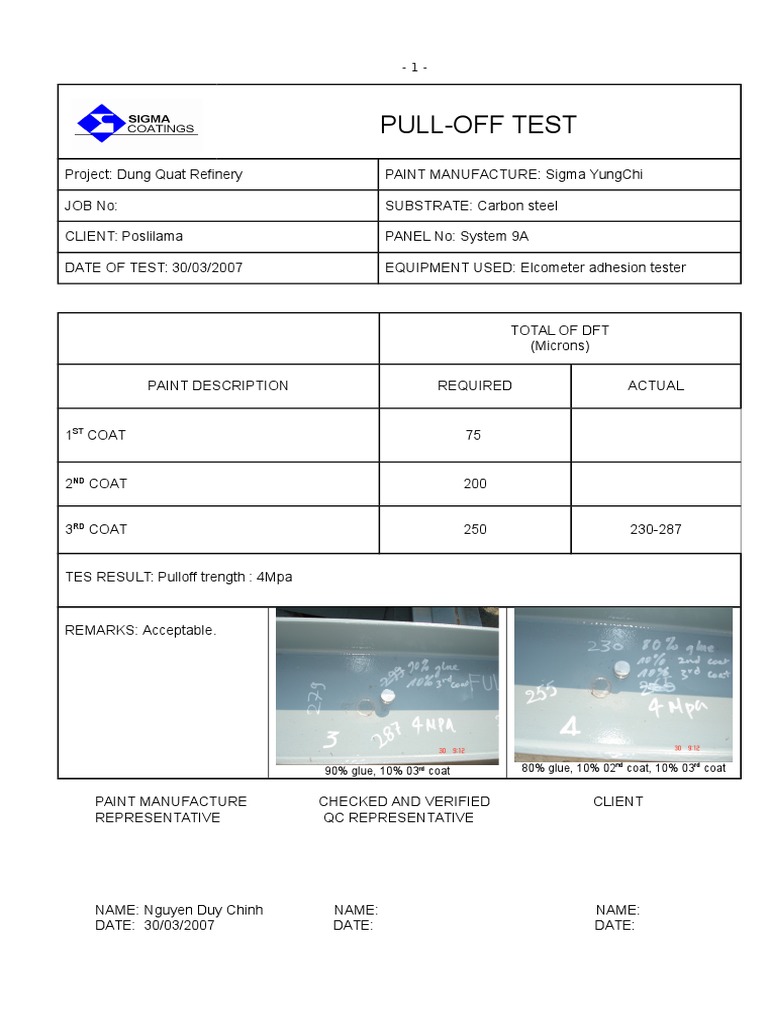 Pull Off Test Report | Art Materials | Procedural Knowledge | Free 30 ...