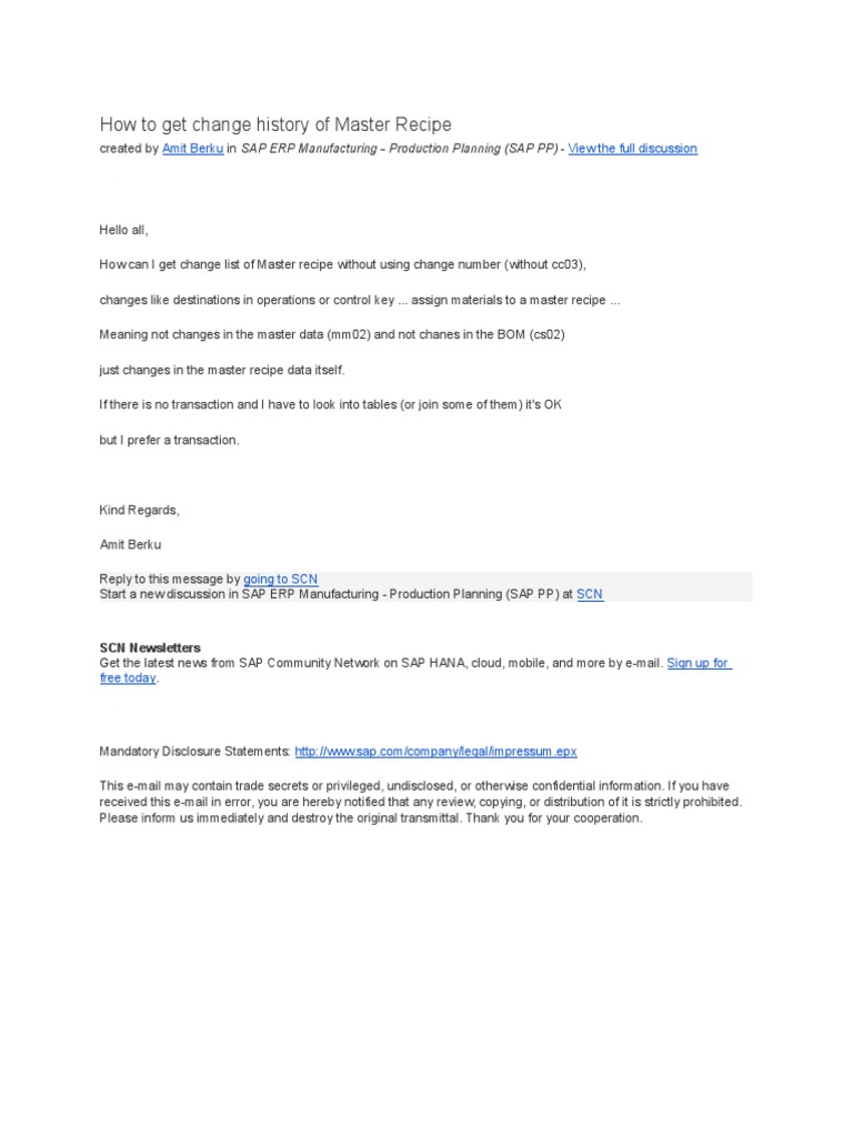 How To Get Change History of Master Recipe | PDF