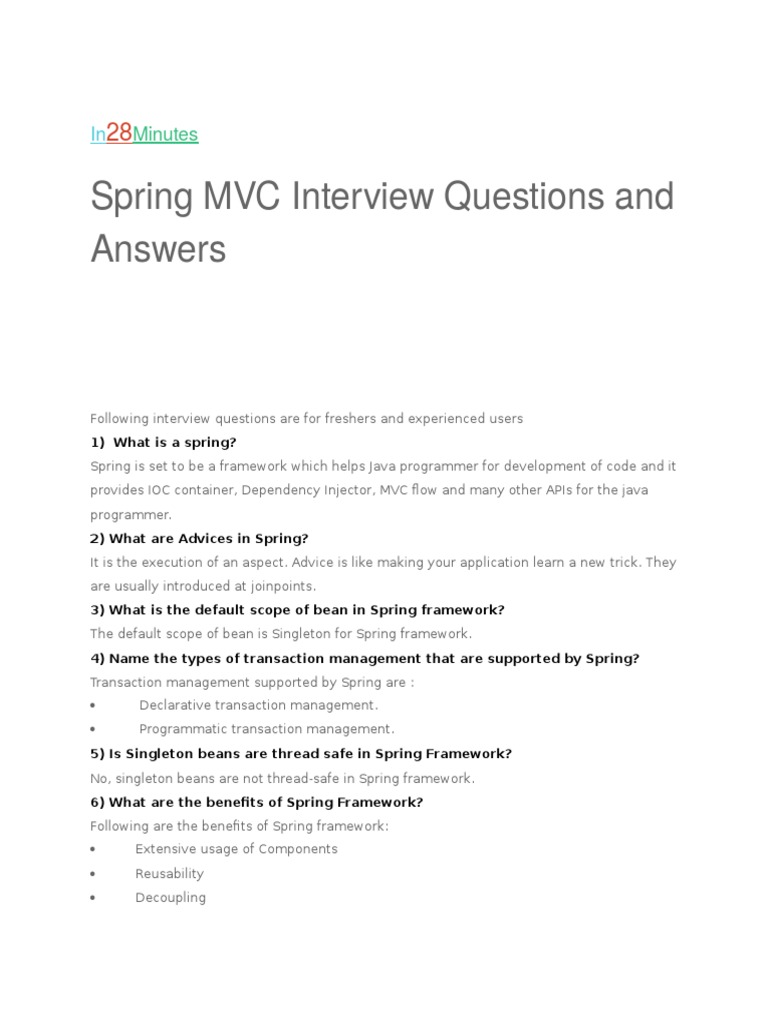 Spring MVC Interview Questions and Answers: Minutes | PDF | Spring ...