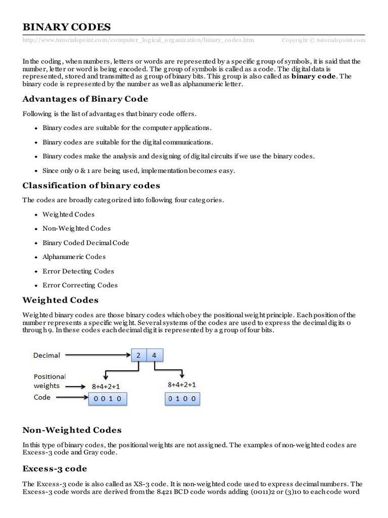 Binary Codes: Advantag Es of Binary Code | PDF | Binary Coded Decimal | Ebcdic