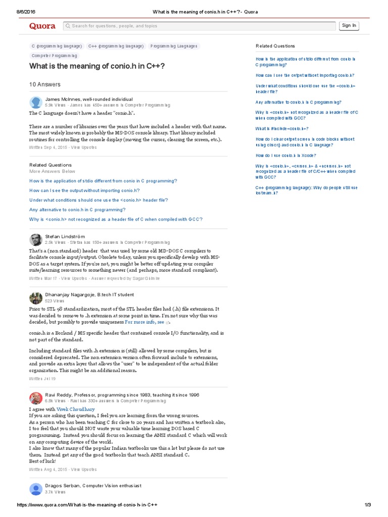 c conio h meaning | C (Programming Language) | C++