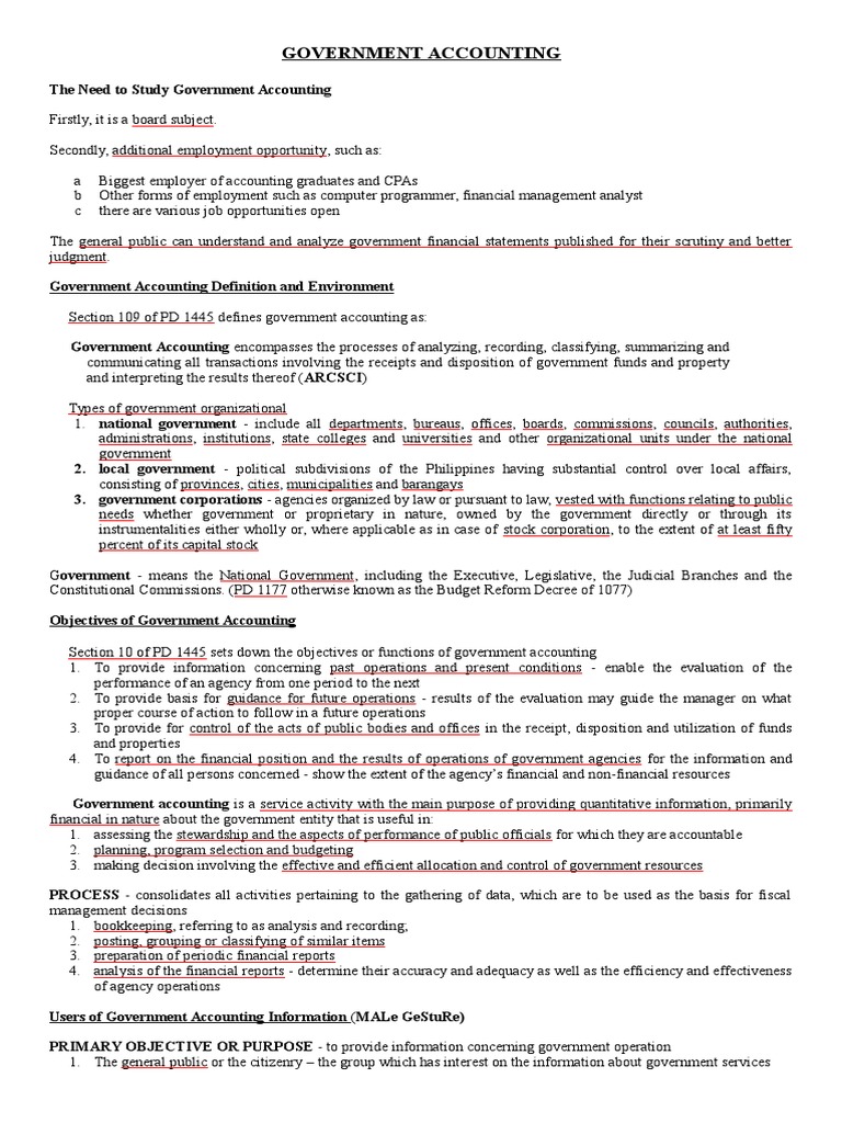 Overview of Government Accounting Principles | PDF | Budget | Fund ...