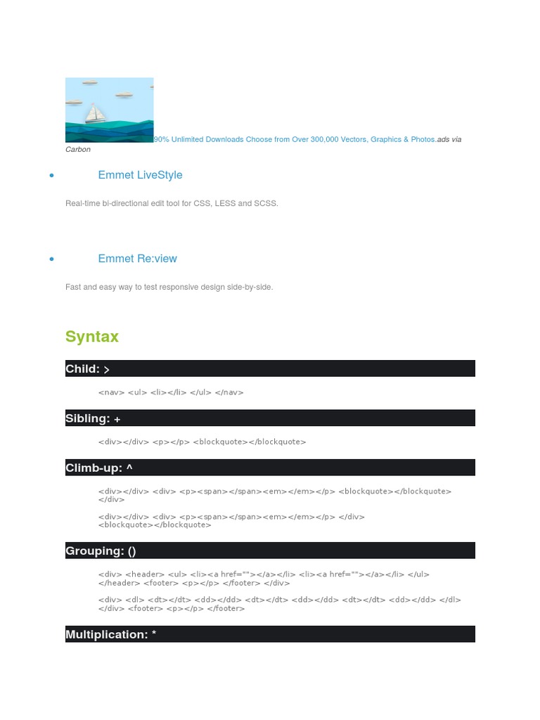 Syntax: Emmet Documentation | PDF | Xhtml | Html
