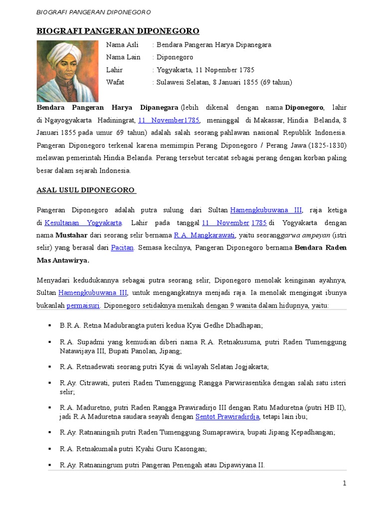 Biografi Pangeran Diponegoro-1 | PDF | Sejarah