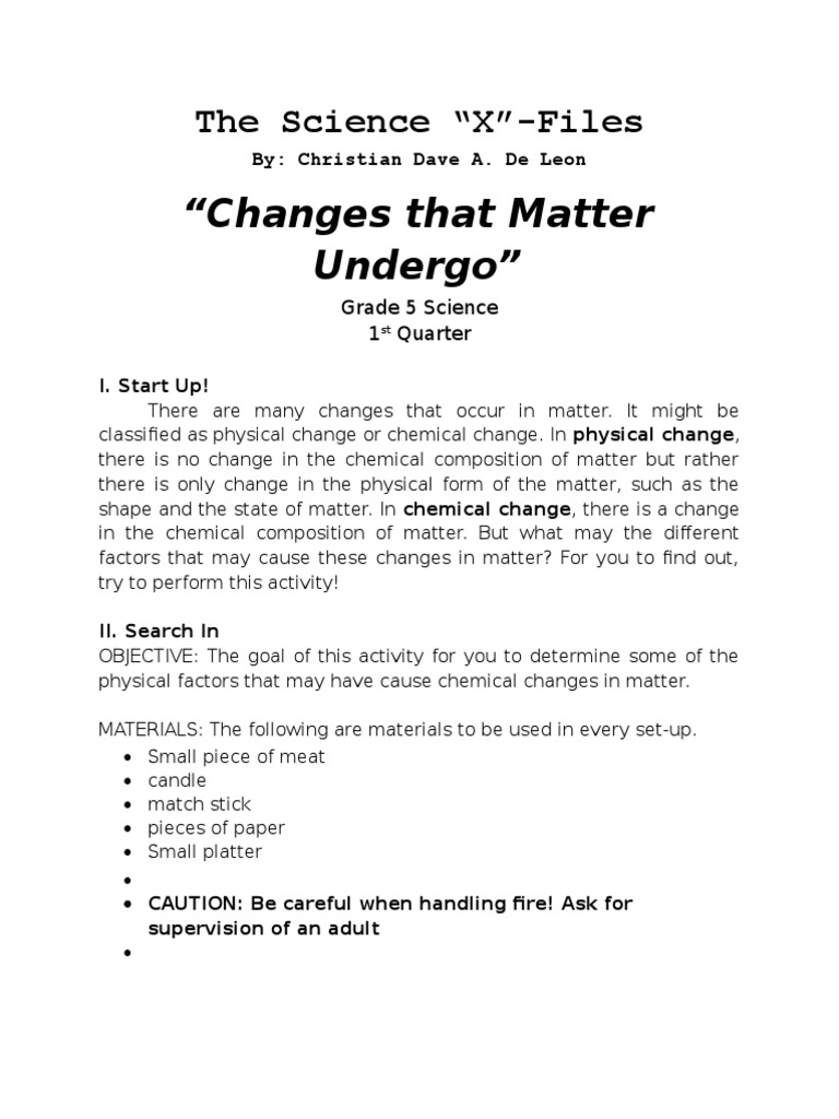 Changes in Matter for Grade 5 | PDF