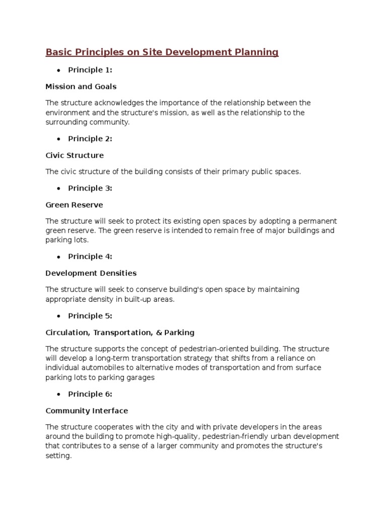Basic Principles On Site Development Planning | PDF