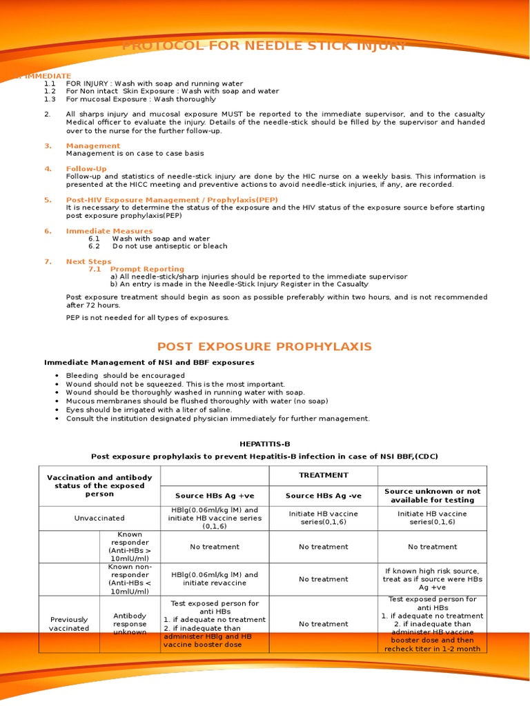 Needle Stick Injury Protocol Guide | PDF | Medical Humanities | Public ...