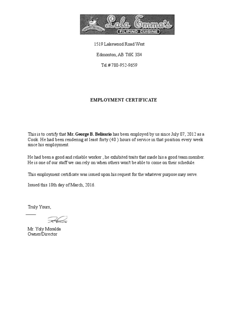 Waiter Certificate | PDF