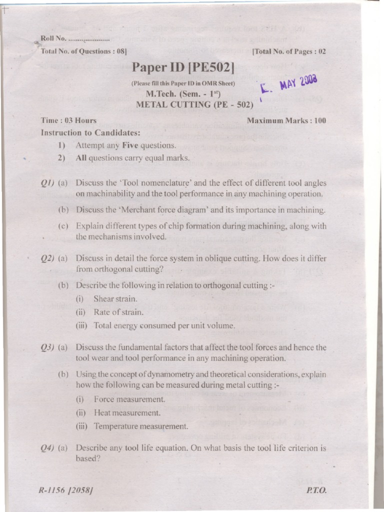 (WWW - Entrance-Exam - Net) - PTU M.Tech in Production Engineering ...